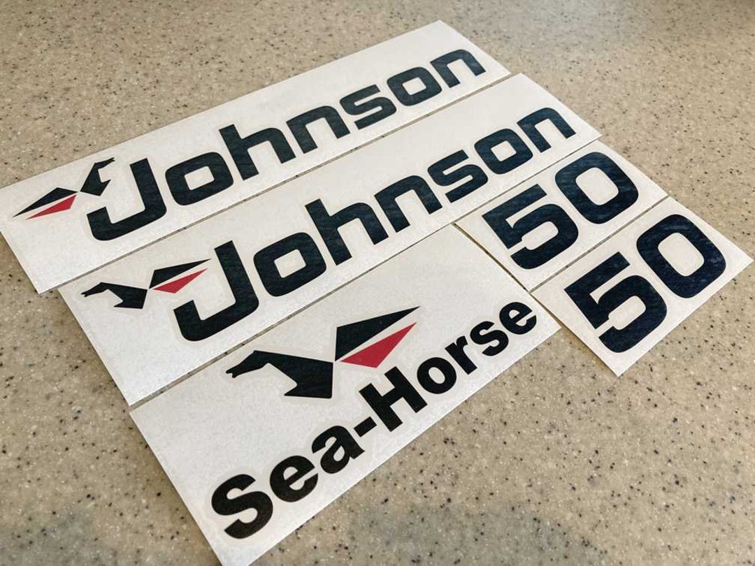 Vintage Johnson 50 HP Outboard Motor Decal Kit Black and Red + FREE ...