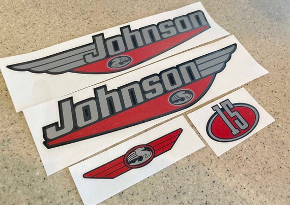 Vintage Johnson 15 HP Outboard Motor Decal Kit Black Red and | Etsy