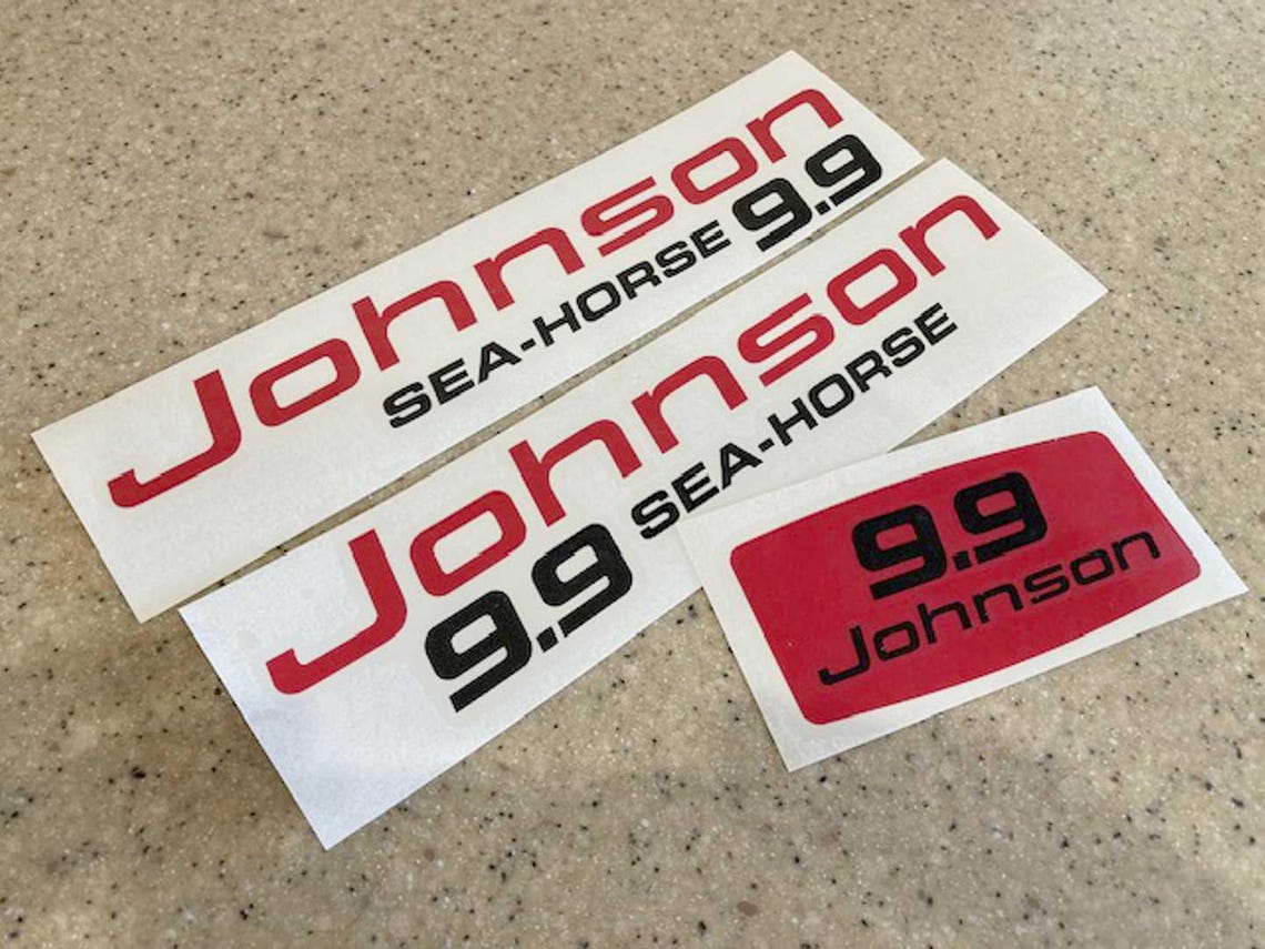 Vintage Johnson Sea-horse 9.9 HP Outboard Motor Decal Kit Black and Red ...