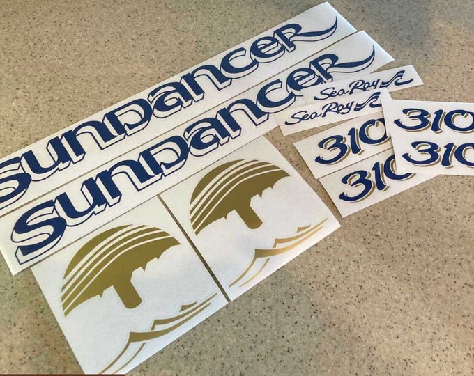 Sea Ray Sundancer Vintage Boat Decals Replacement 22" Blue and Gold ...