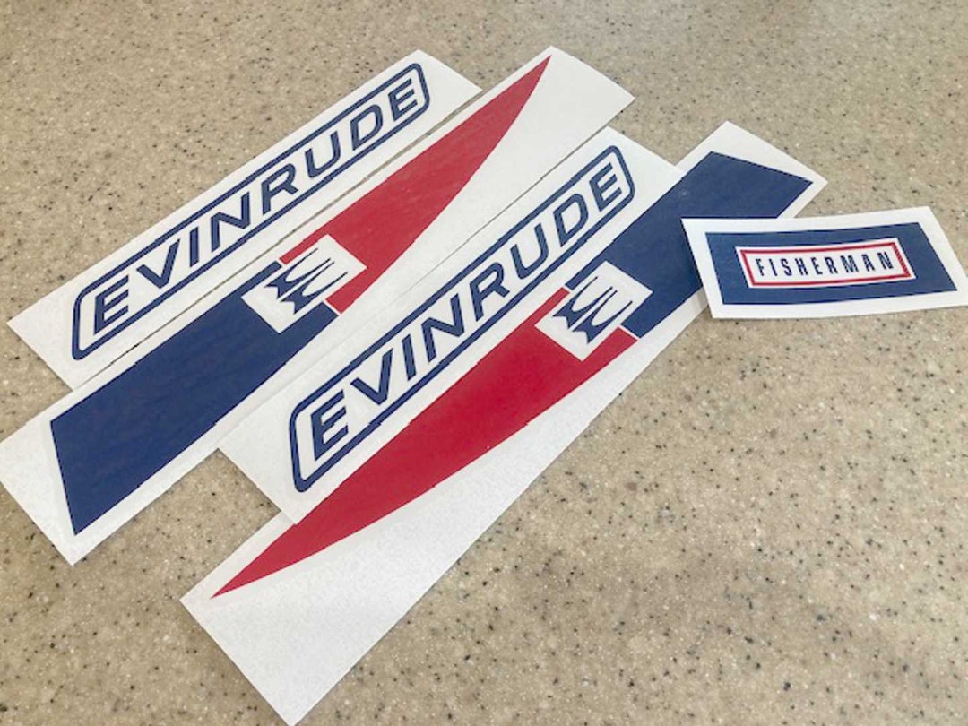 Evinrude Vintage Fisherman Outboard Motor Decal Kit Navy Blue and Red ...