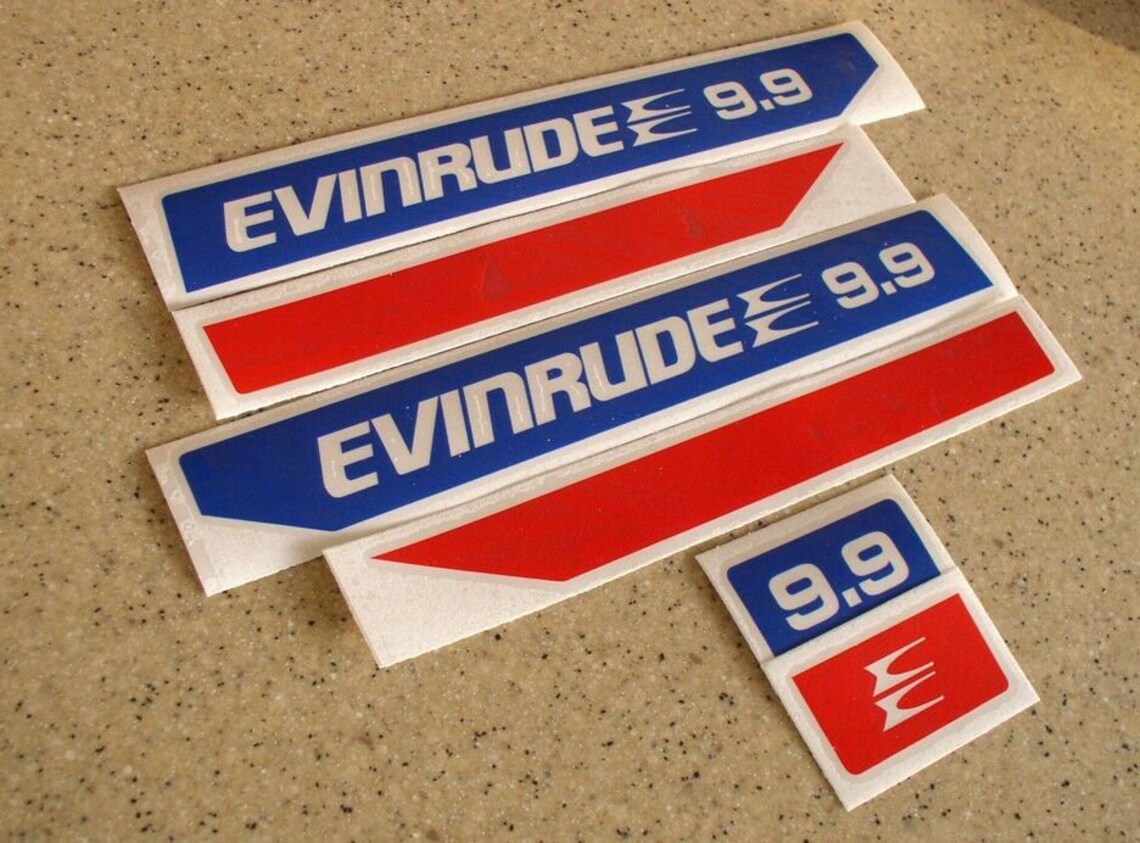 Evinrude Vintage Outboard Motor 9.9 HP Decal Kit Blue and Red + Free ...