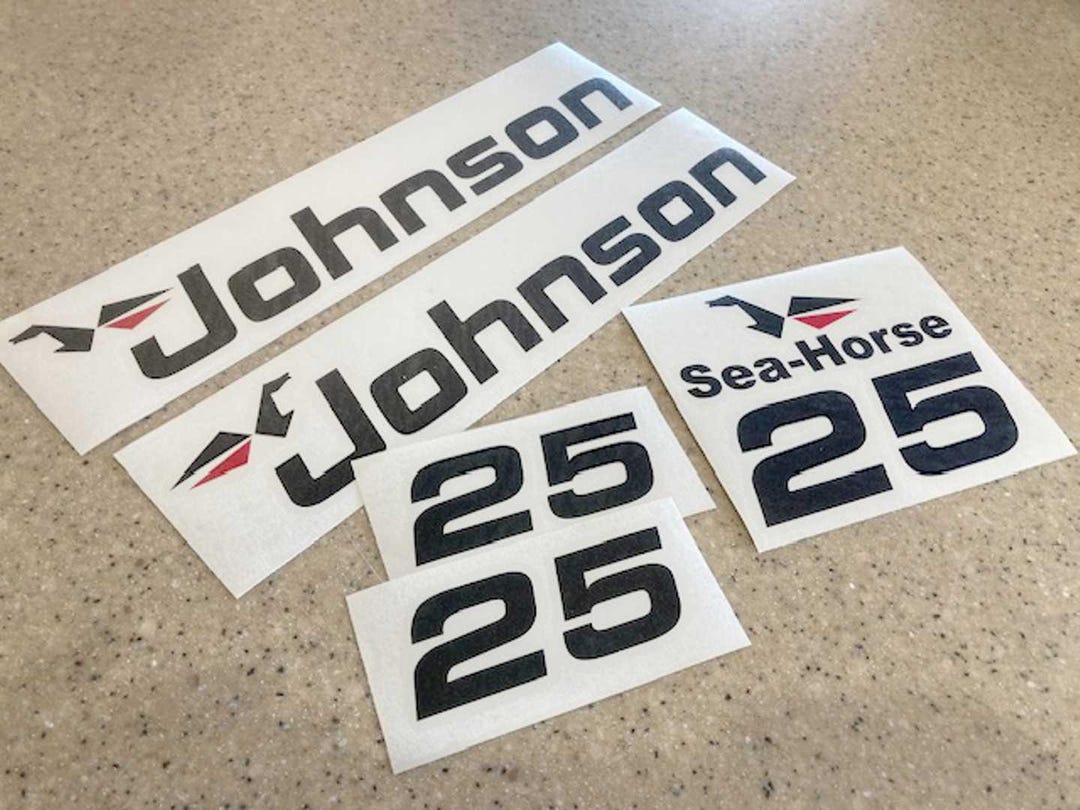 Vintage Johnson 25 HP Outboard Motor Decal Kit Black and Red + FREE ...
