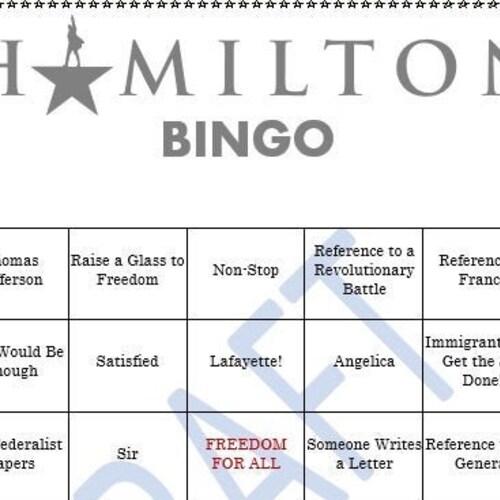 Hamilton Broadway Movie Bingo 75 Unique Instant Download - Etsy