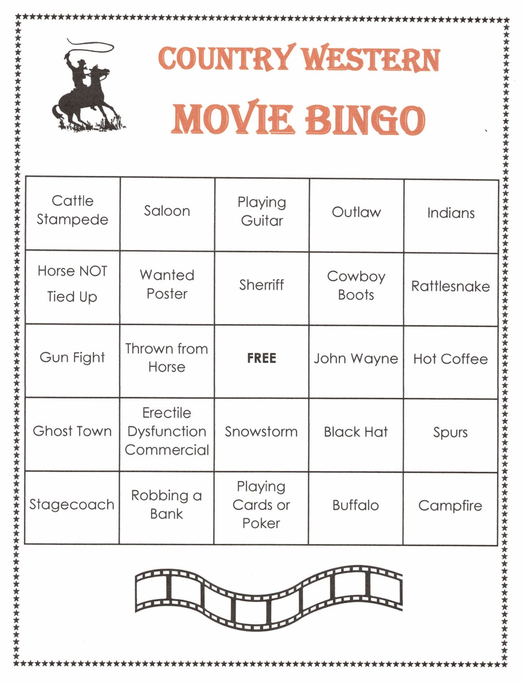 Western Movie Bingo - Etsy