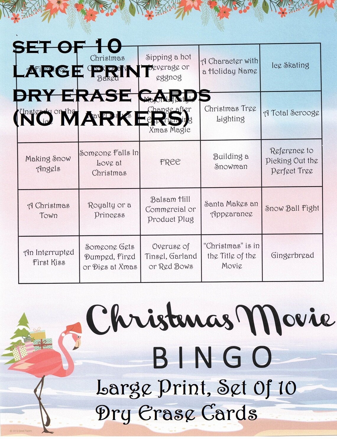 LARGE PRINT Hallmark Christmas Movie Bingo Dry Erase Cards - Etsy