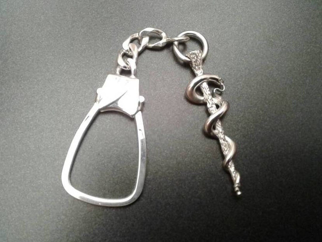 Sterling Asclepius Keychain - Etsy