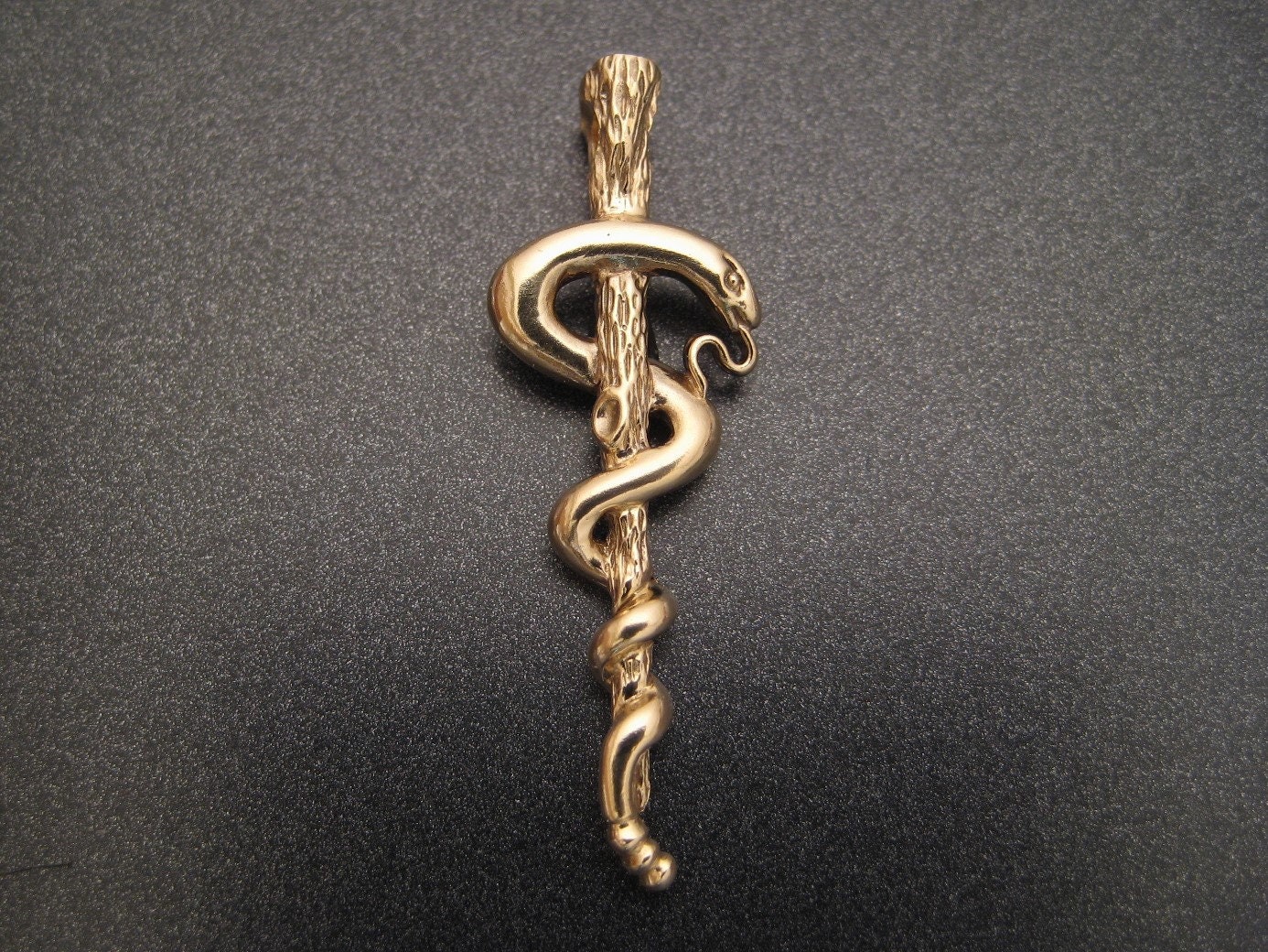 14K Gold Staff of Asclepius Pendant | Etsy