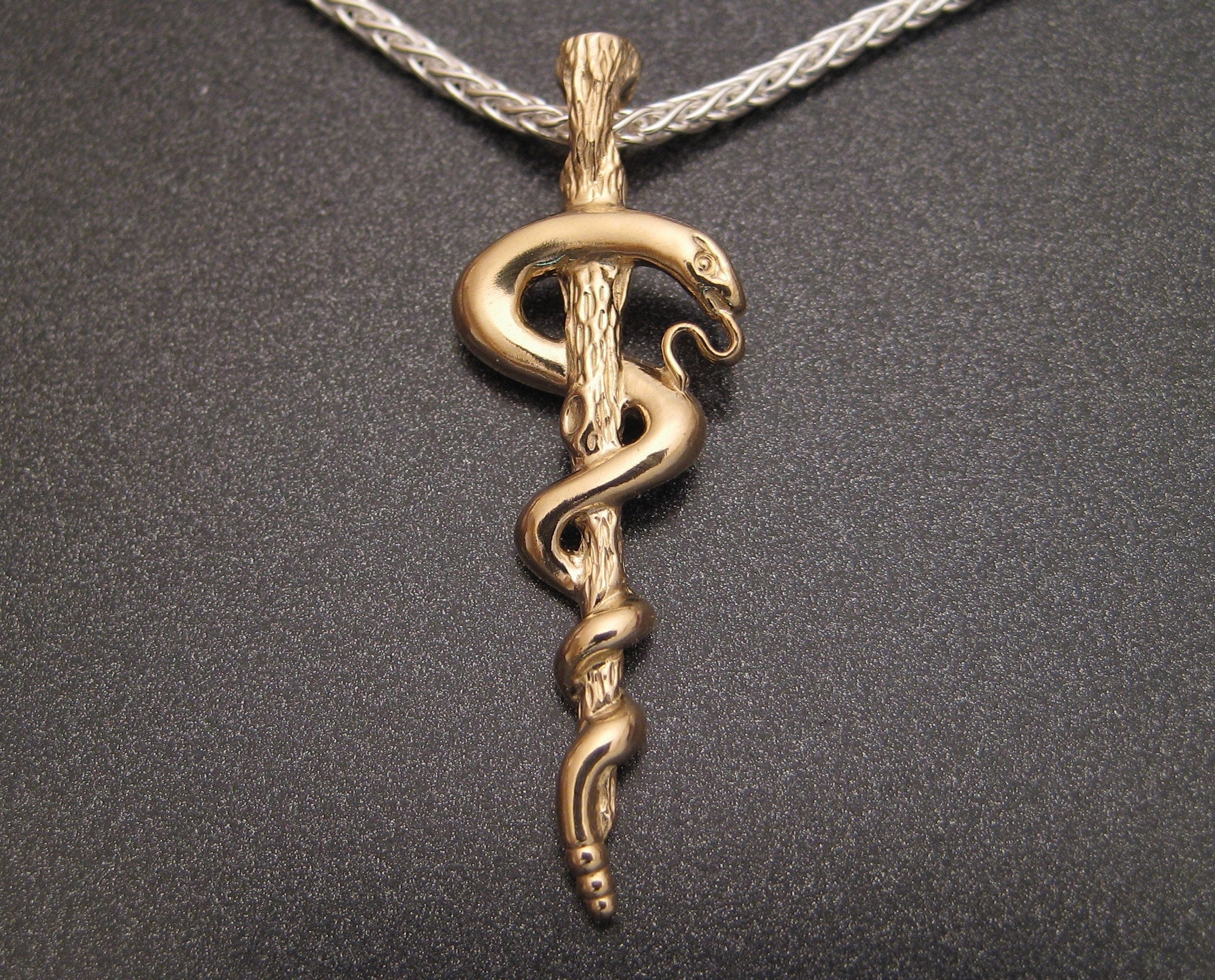 10K Gold Staff of Asclepius Pendant | Etsy