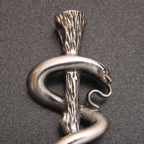 14K Gold Staff of Asclepius Pendant - Etsy