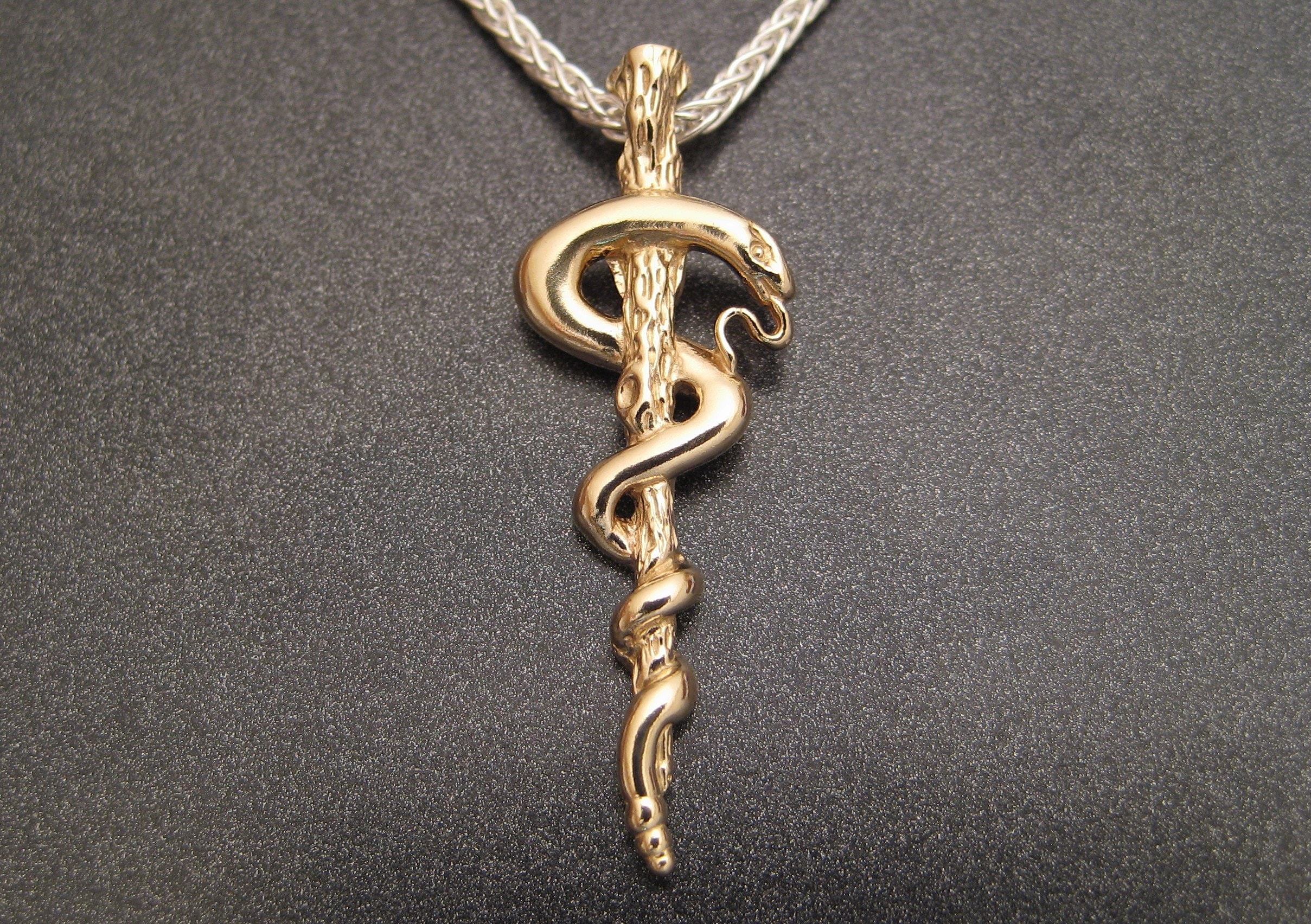 14K Gold Staff of Asclepius Pendant - Etsy