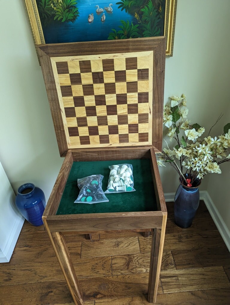 Walnut & Hickory Chess Table With Storage - Etsy
