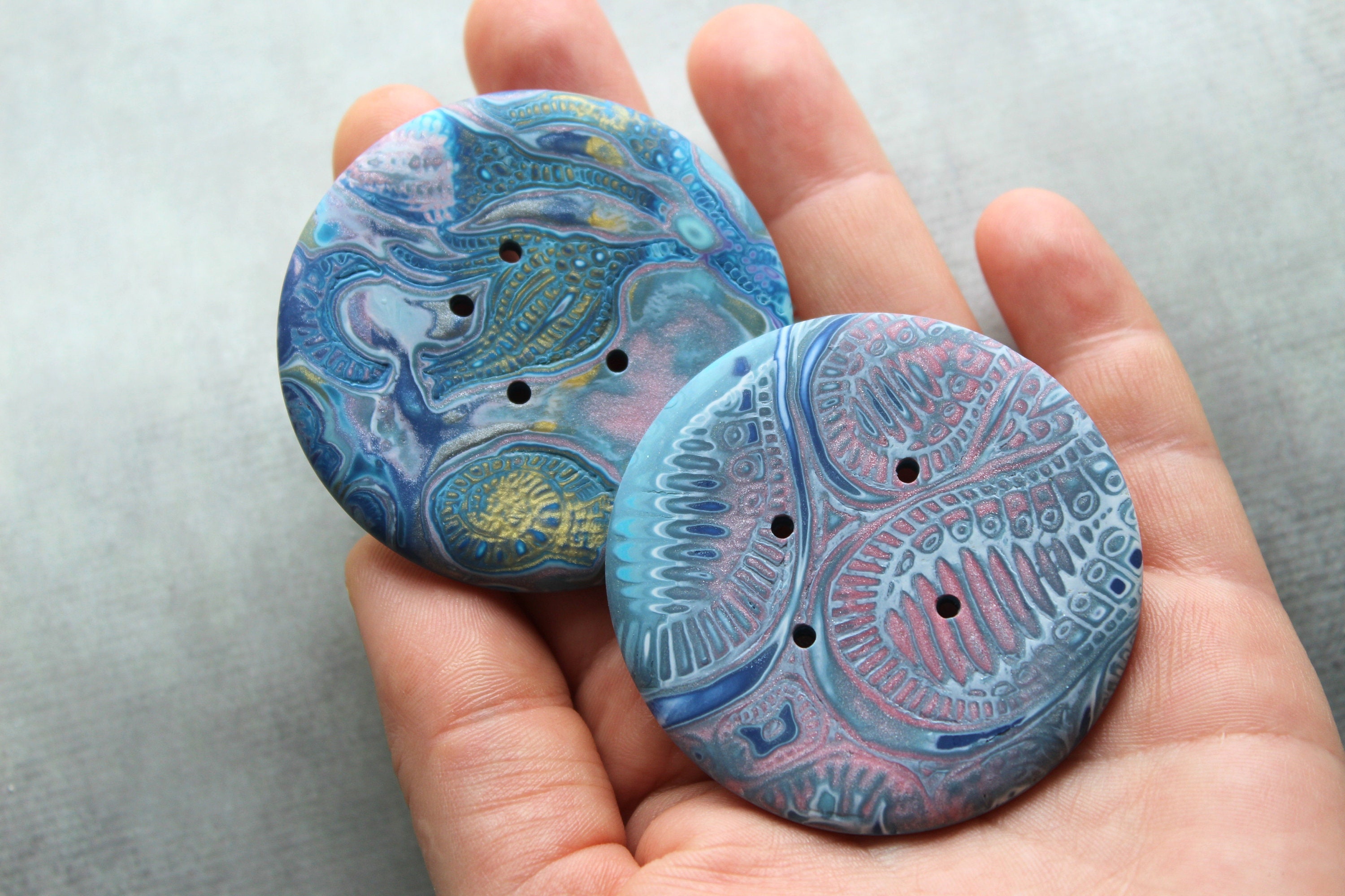 Extra large buttons 2.34 Large blue buttons Polymer clay | Etsy