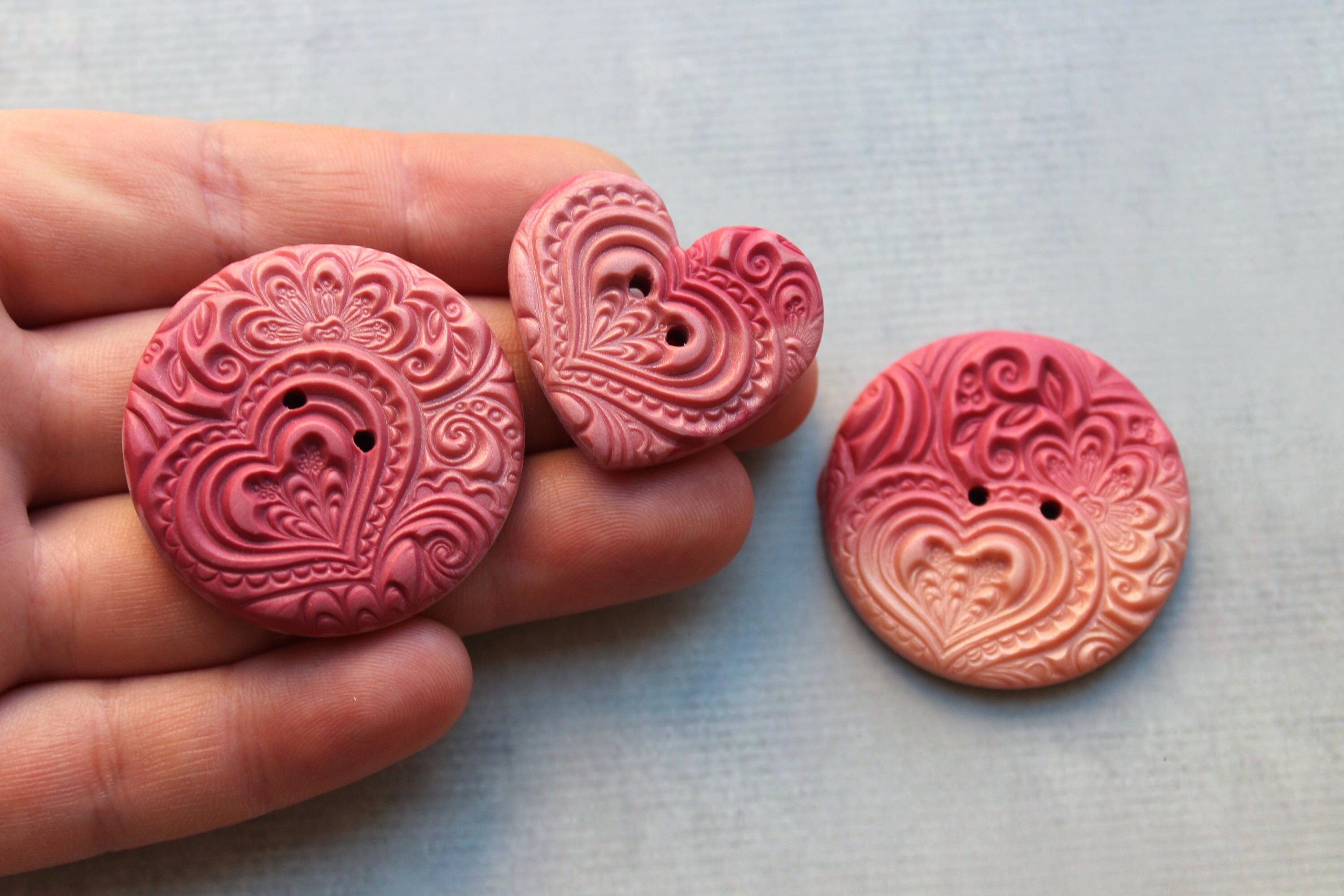 Heart Shaped Buttons Large Heart Buttons Floral Buttons | Etsy