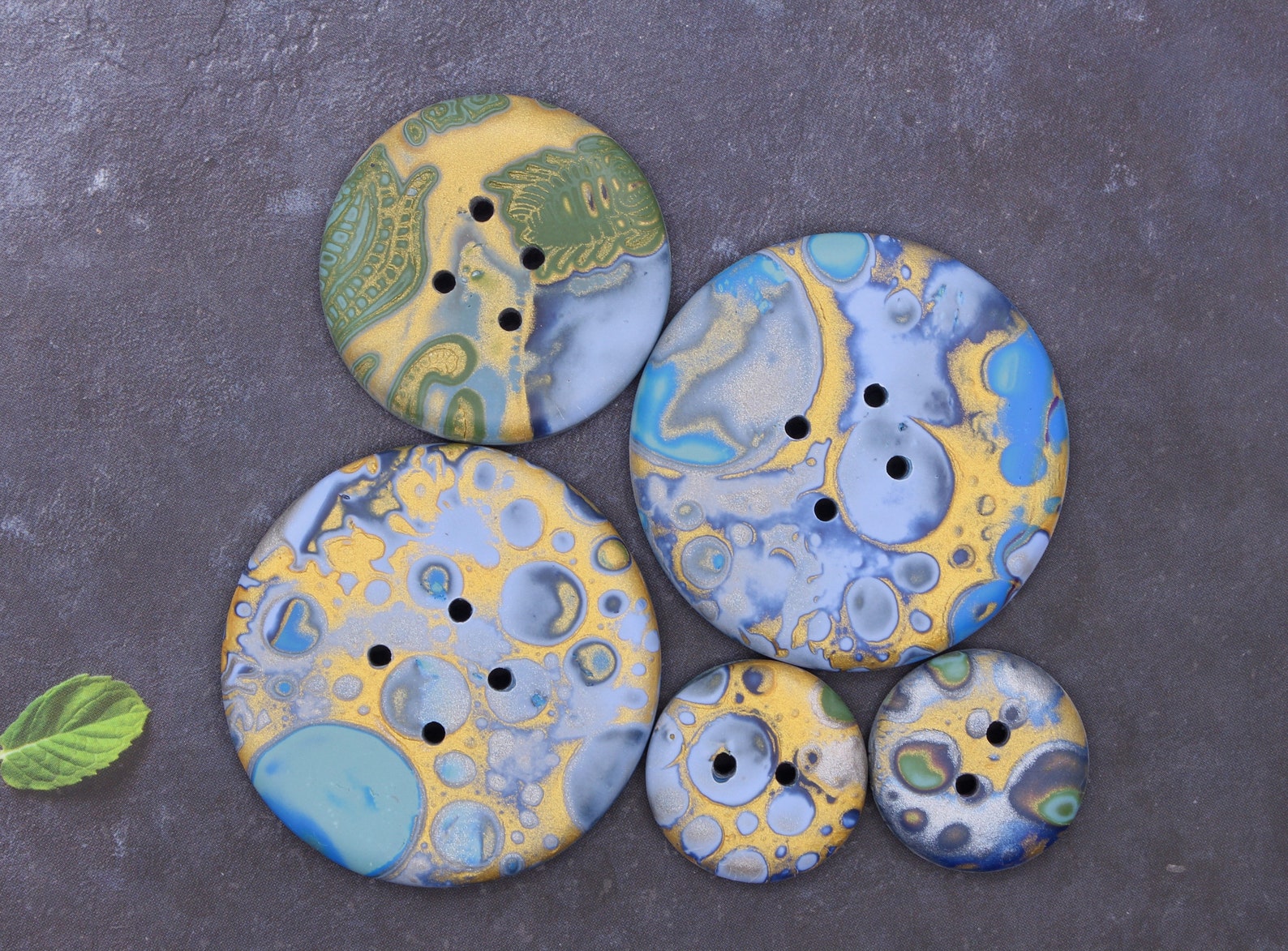 Large blue buttons Polymer clay buttons 2 inch buttons Art | Etsy