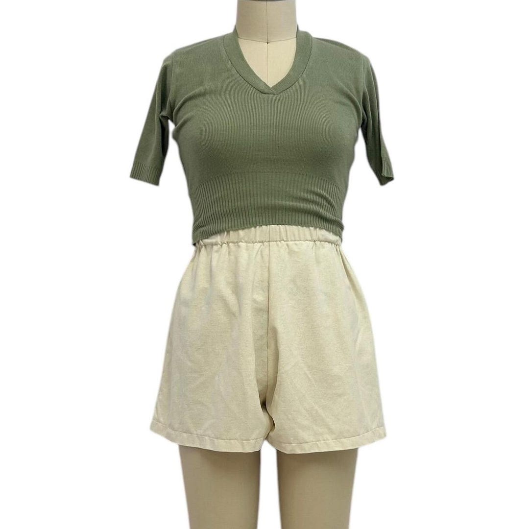 Matcha Knit Crop Top 70s Vintage V Neck Cropped Knit Tee S - Etsy