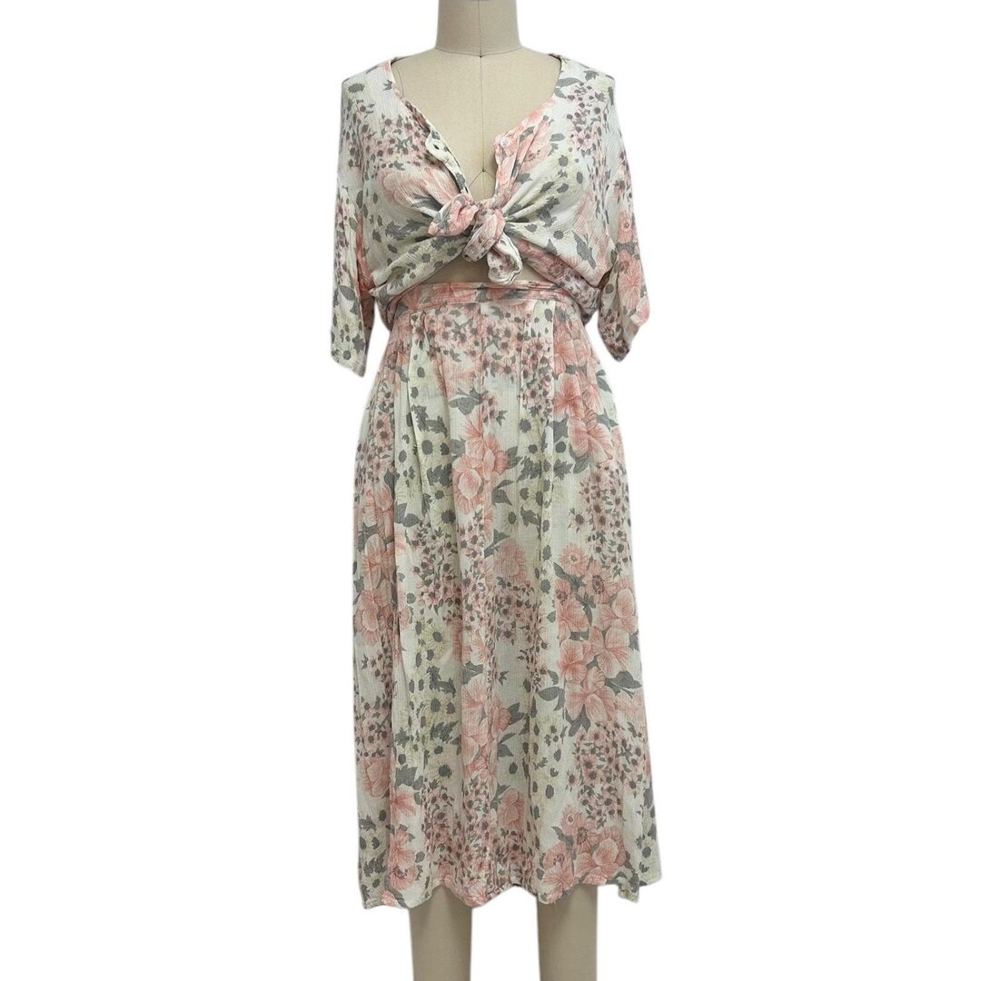 Gauze Rayon Matching Skirt Set 90s Vintage Pastel Floral Midi Skirt and ...