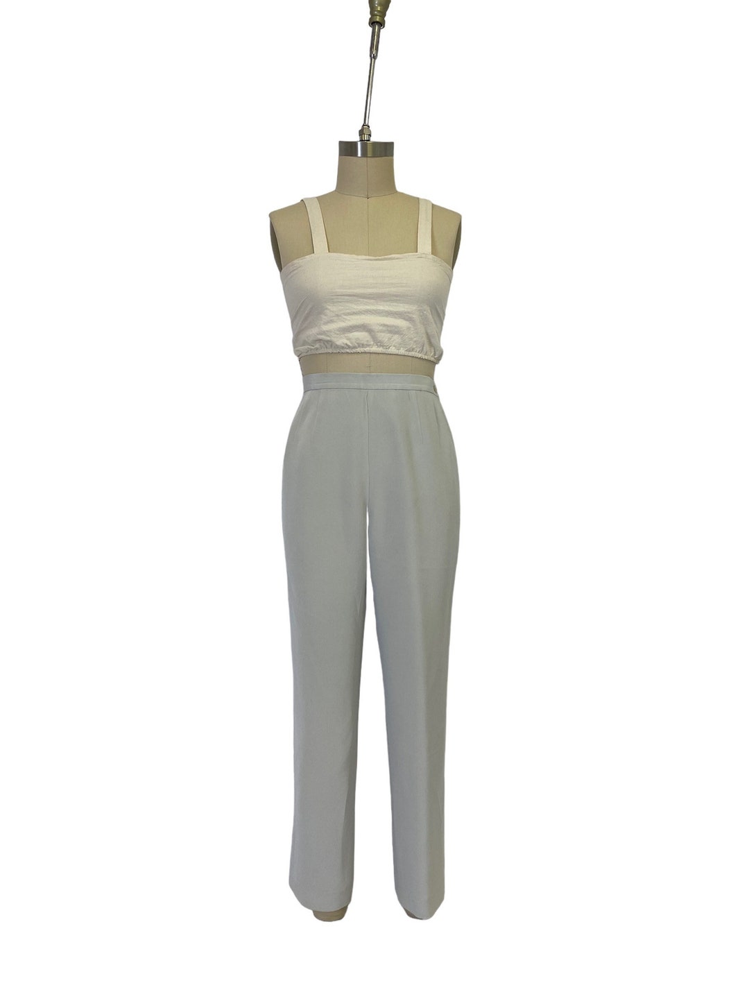 Dove Grey Silk Cigarette Pants Minimalist Vintage High Waisted Bootleg ...