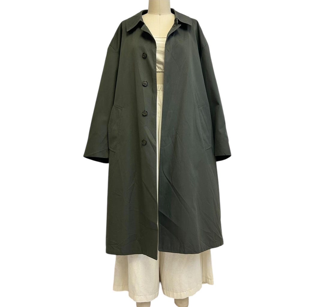 Olive Green Duster Jacket Minimalist Vintage Belted London Fog Maxi ...