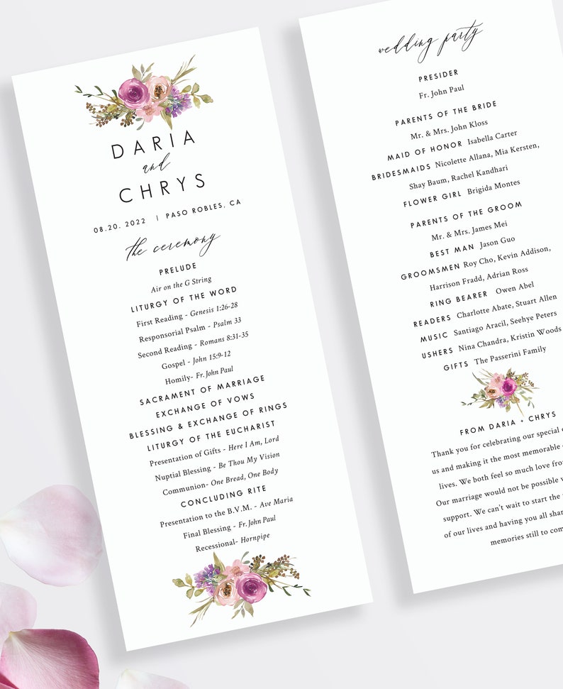 St Daria Catholic Wedding Program Template With Mass Custom Etsy