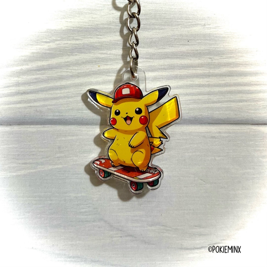 Skateboarding Pikachu Acrylic Keyring Keychain Birthday Gift - Etsy