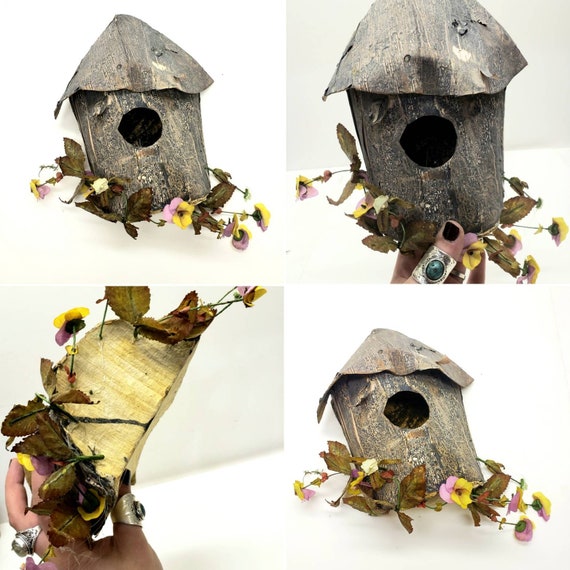 Handmade Tree Bark and Flower Mini Birdhouse Floral Tree Bark - Etsy