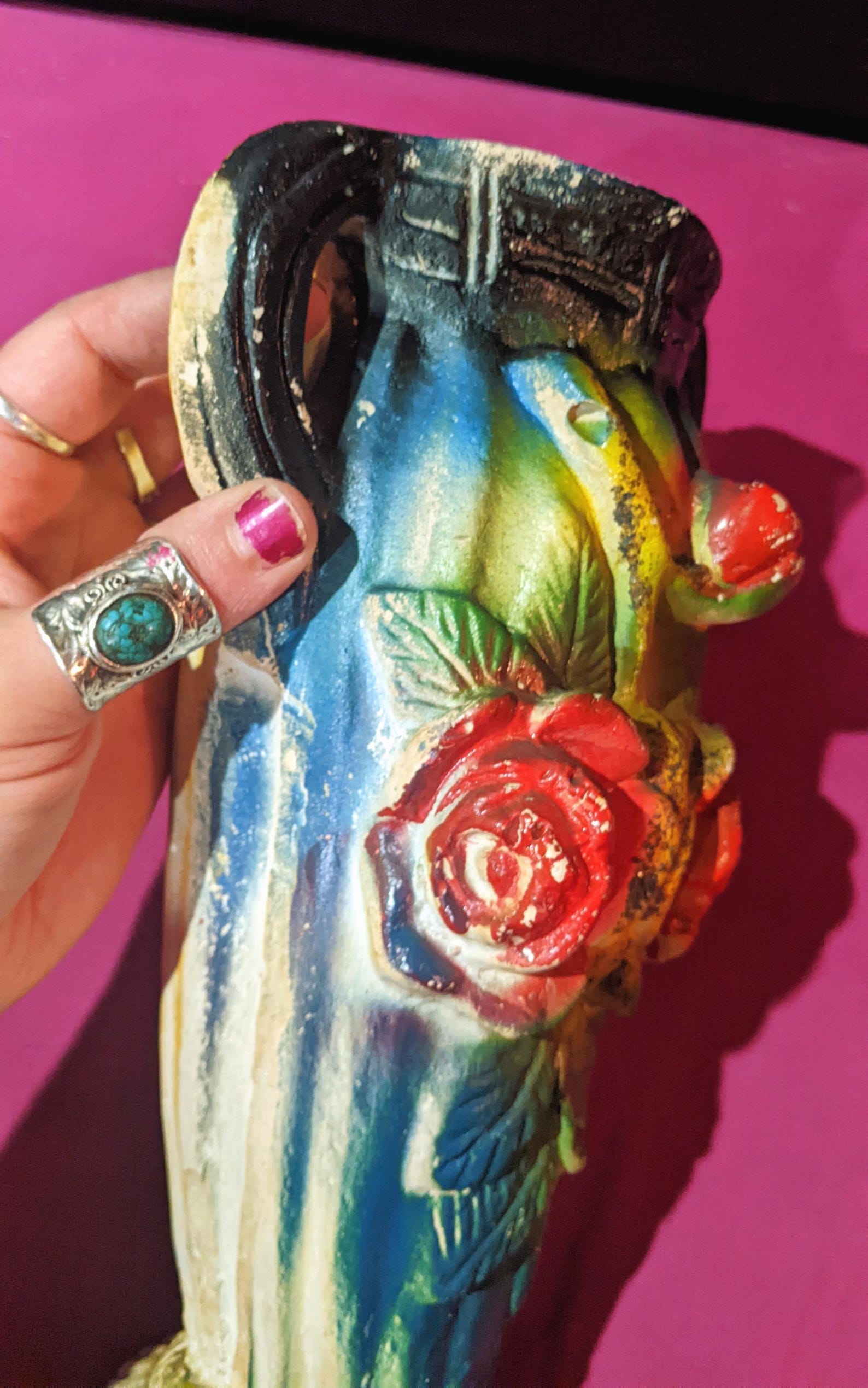 Vintage Large Chalkware Colorful Vase W Roses Mustard Yellow Bohemian ...