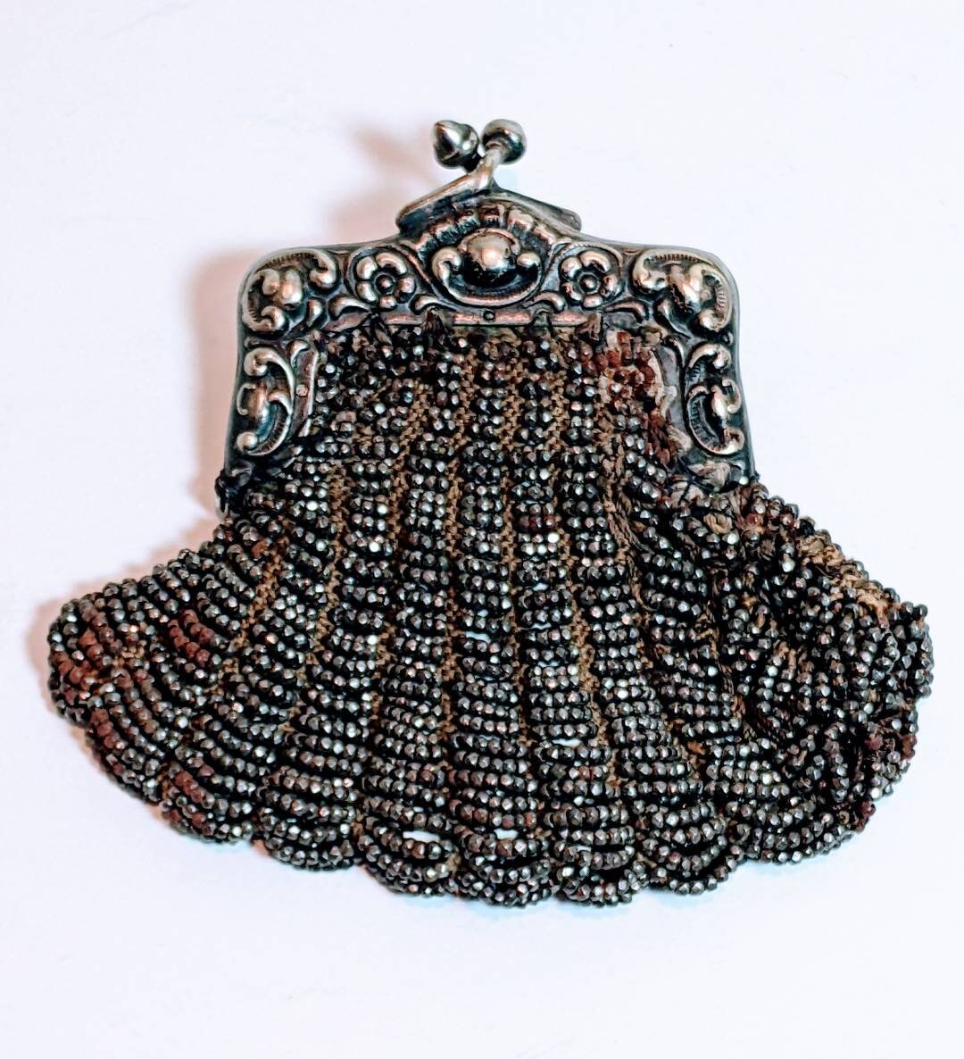 Vtg Antique Victorian Era Silver Beaded Bostonia Chatelaine Coin Purse ...