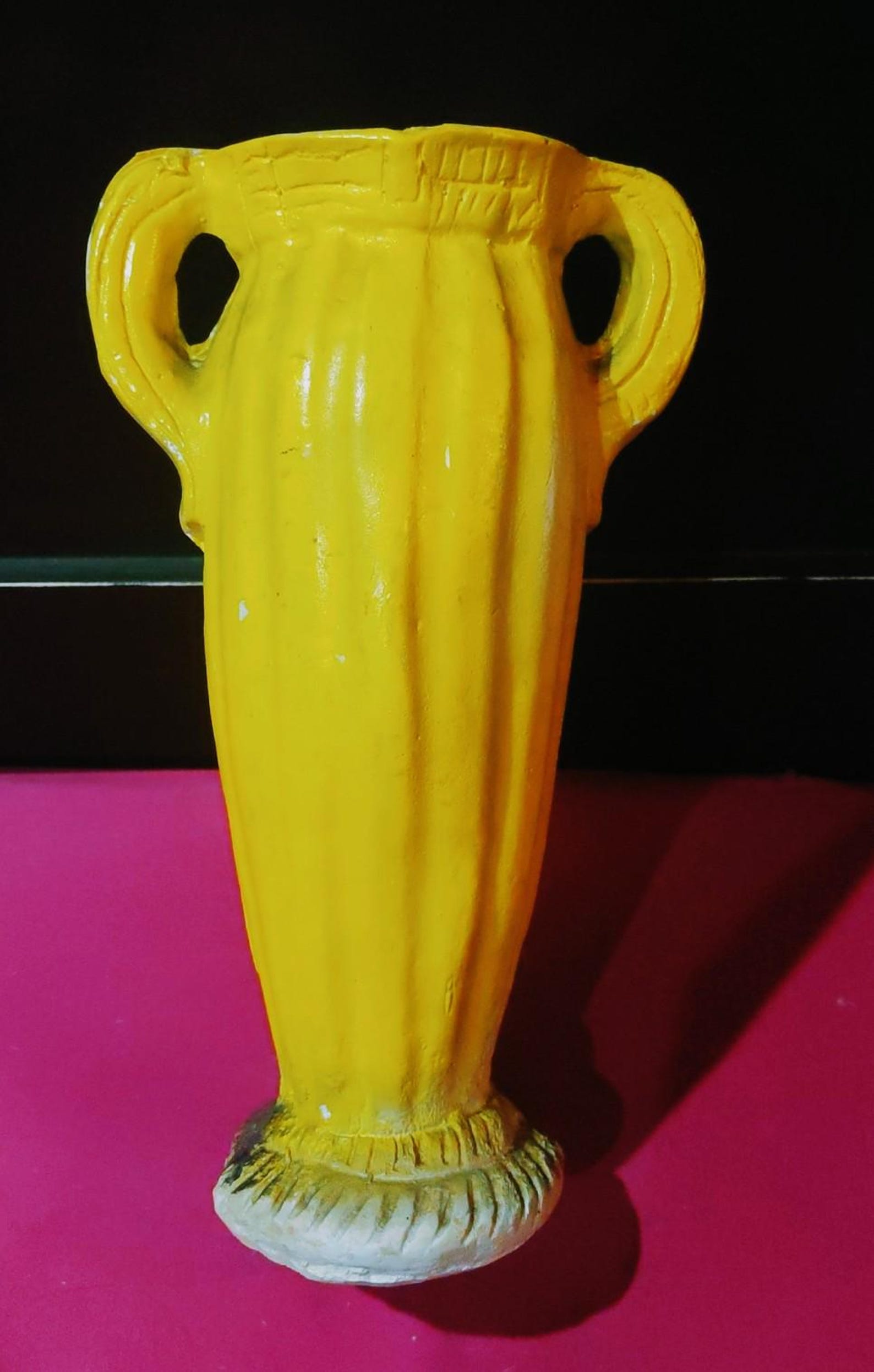 Vintage Large Chalkware Colorful Vase W Roses Mustard Yellow Bohemian ...