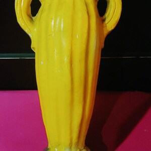 Vintage Large Chalkware Colorful Vase W Roses Mustard Yellow Bohemian ...