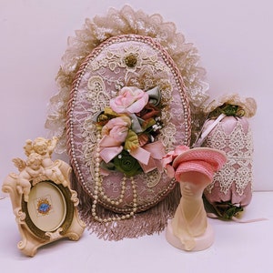 Victorian Vanity Decor 4 Pc Set Pink Lace and Pearl Plush Wall Hanging ...