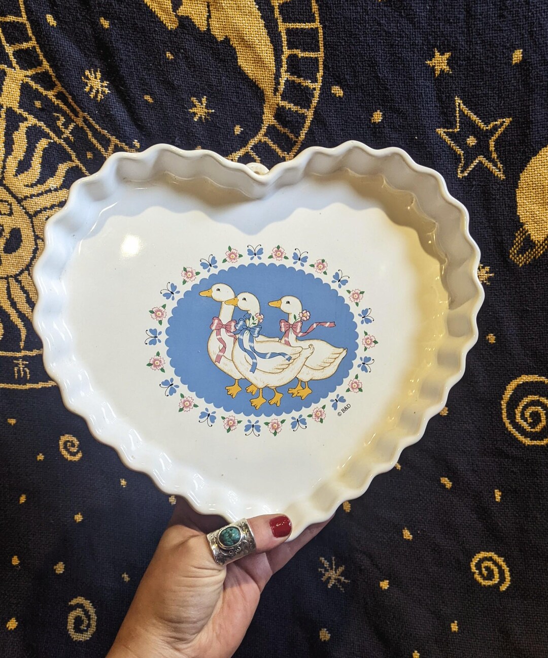 Vtg Cottagecore Aesthetic Blue Goose With Ribbon Pie Dish, 1980s Blue ...