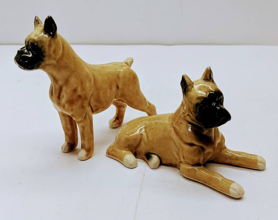 Boxer Puppy Dog Miniature Porcelain Boxer Figurine, MCM Porcelain ...