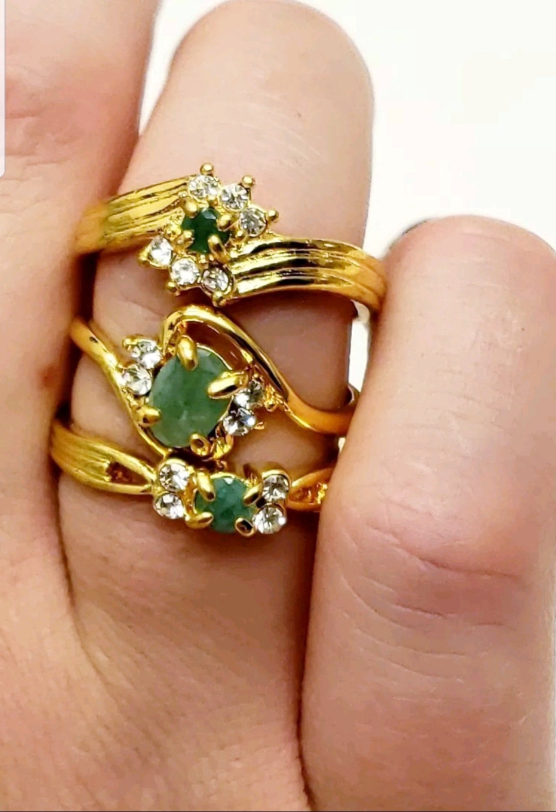 Jade/ Crystal Stacking Rings, Jade Rings, Vintage Jade Stacking Rings ...