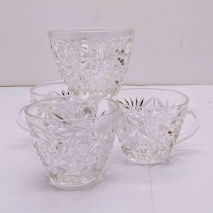 Vtg Set of 4 Sparkling Cut Glass Anchor Hawking Clear Punch Bowl ...