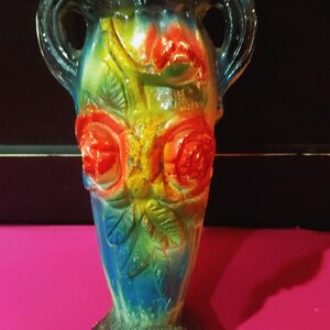 Vintage Large Chalkware Colorful Vase W Roses Mustard Yellow Bohemian ...