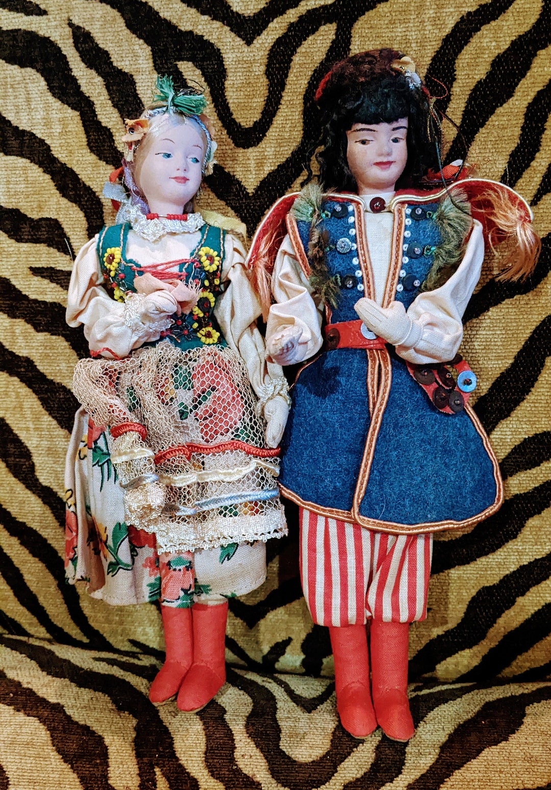 Vtg Traditional Set of Two Eastern European Folk Dolls, Eastern Europe ...