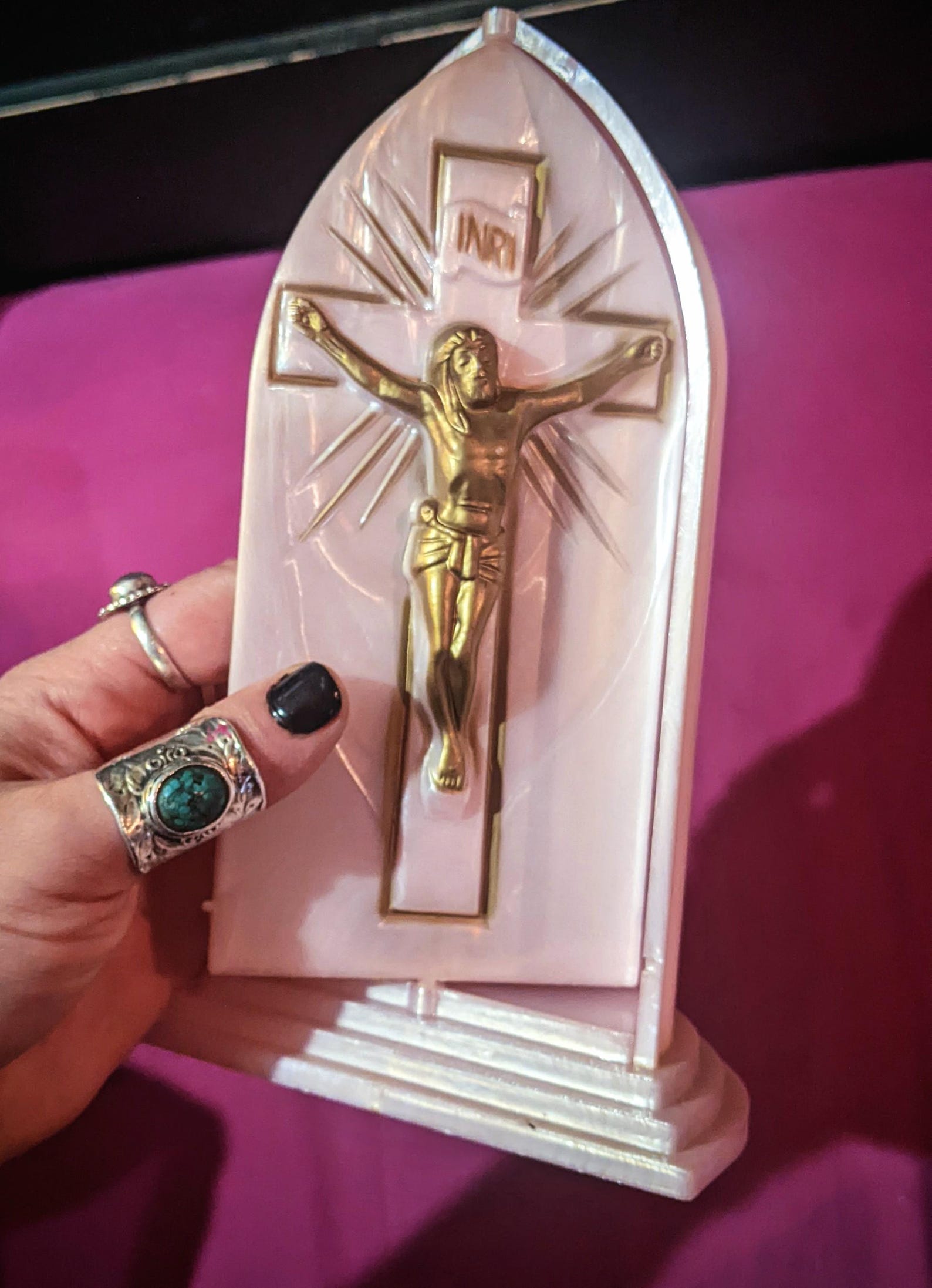 Vtg 1950s/60s Pink Lucite Crucifix Jesus Religious Alter One of a Kind ...