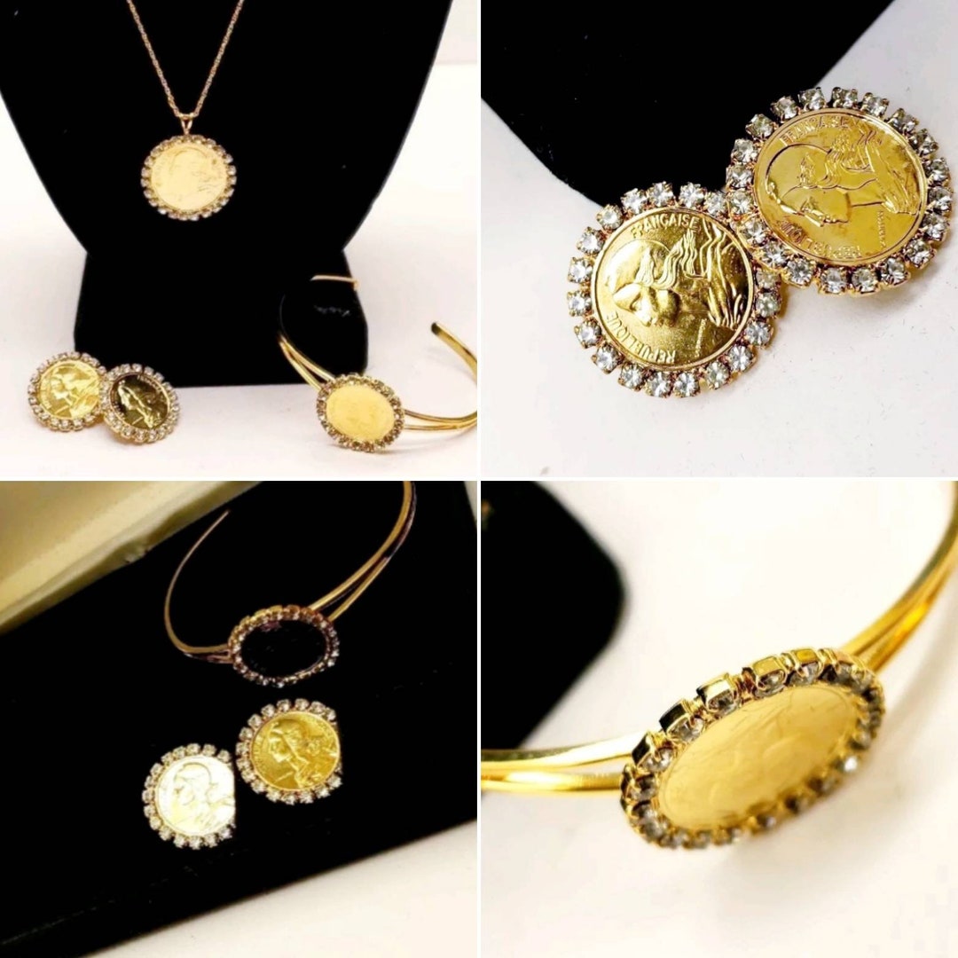 French Coin Jewelry, French Coin Jewelry Set, French Coin Earrings ...