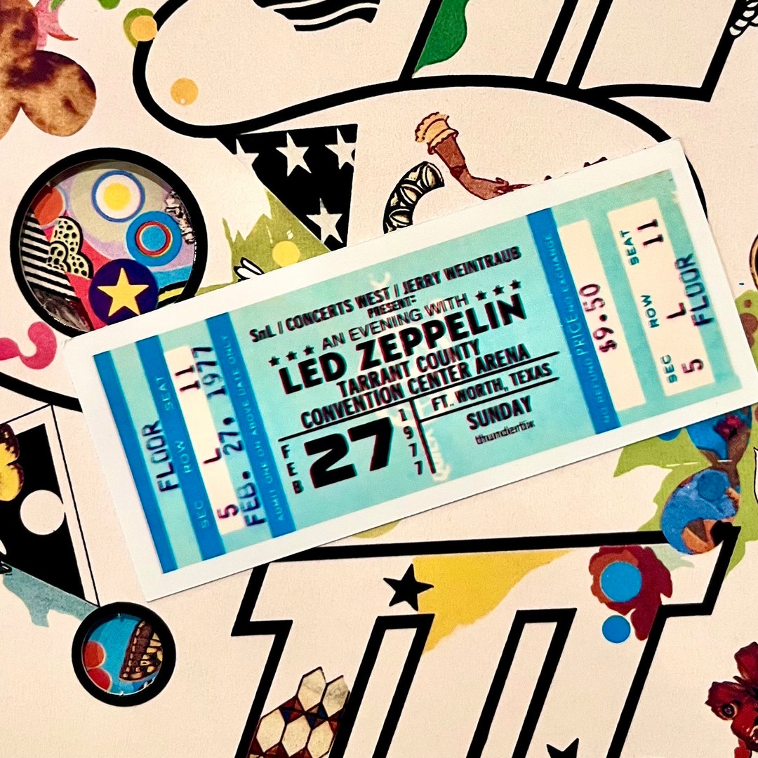 Led Zeppelin Ticket Stub Sticker - 70s, 60s Art Retro Band Tour Album ...