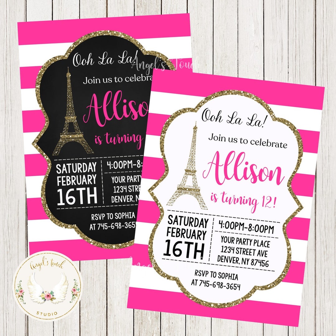 Paris Birthday Invitation, Paris Hot Pink Invitation, Paris Party ...