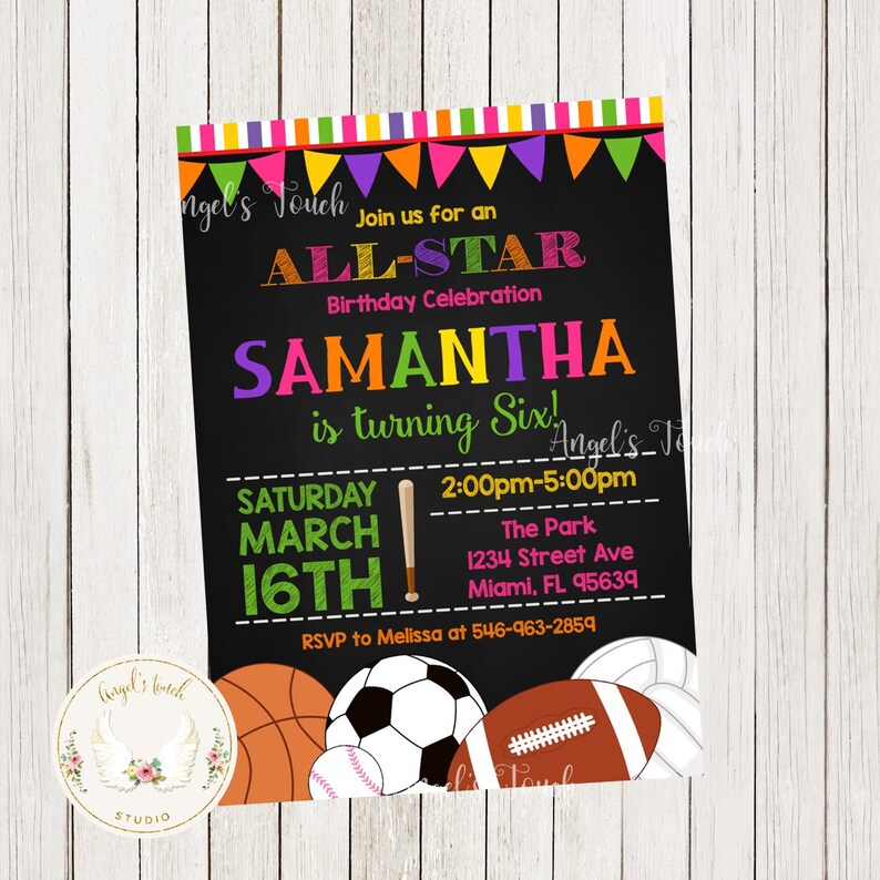 All-star Birthday Invitation, All-star Girl Party Invitation, All Star ...