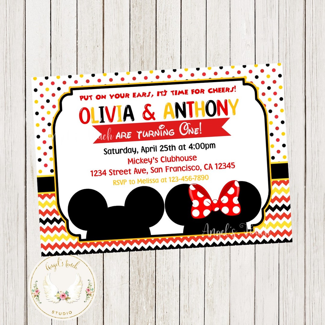 Minnie Mouse and Mickey Mouse Birthday Invitation, Mickey Mouse and ...