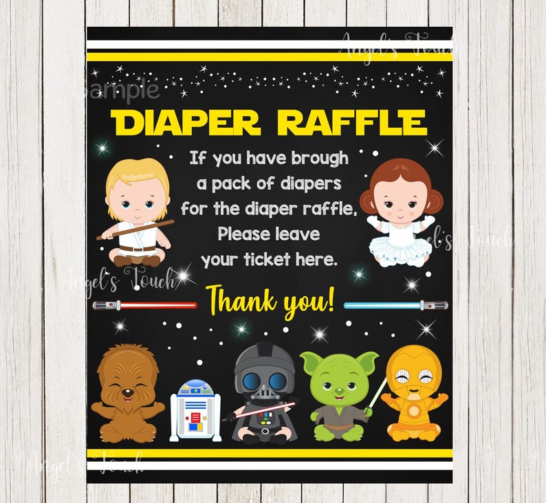 Star Wars Diaper Raffle Ticket and Sign, Wars in Stars Diaper Ticket ...