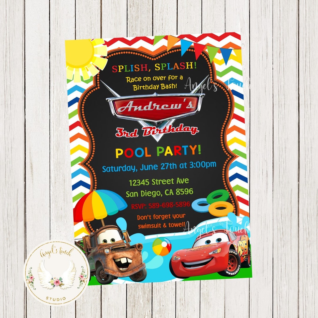 Cars Birthday Invitation, Cars Pool Party Invitation, Cars Pool ...