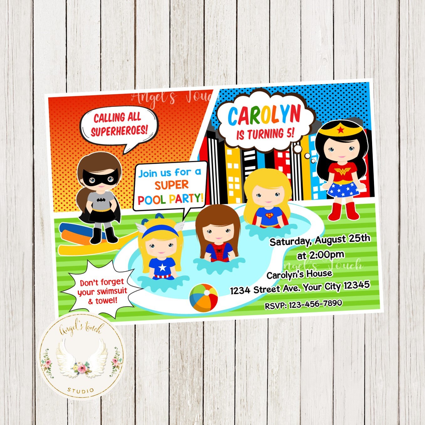 Superhero Pool Party Invitation Superheroes Birthday Invitation Pool ...