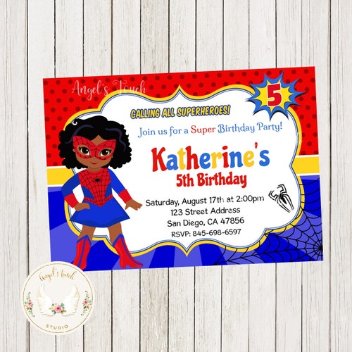 Superhero Spider Girl Birthday Invitation Spider Girl - Etsy