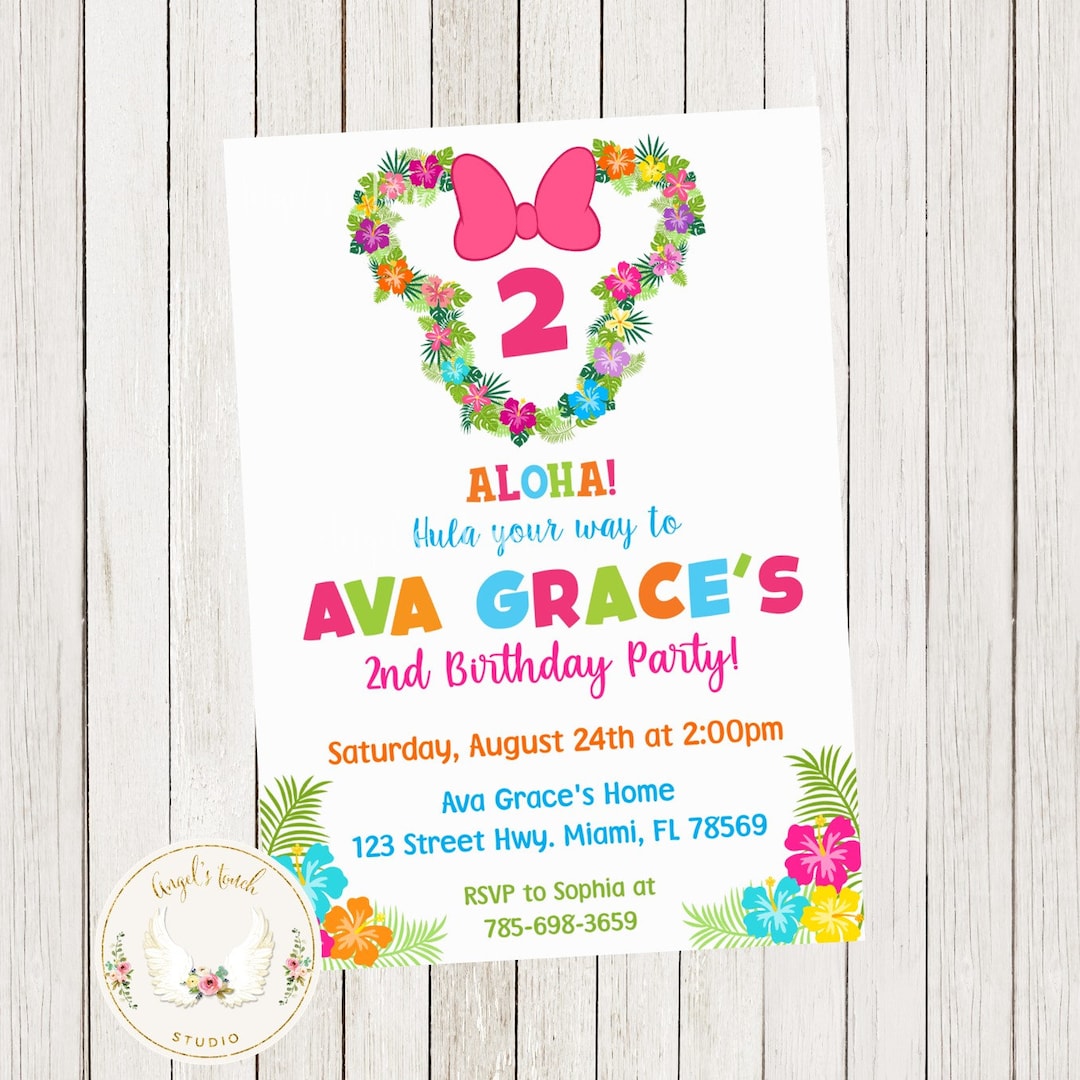 Minnie Mouse Luau Birthday Invitation, Luau Party Invitation, Minnie ...