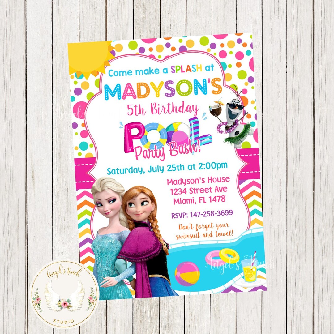Frozen Pool Birthday Invitation, Girl Pool Party Invitation, Frozen ...