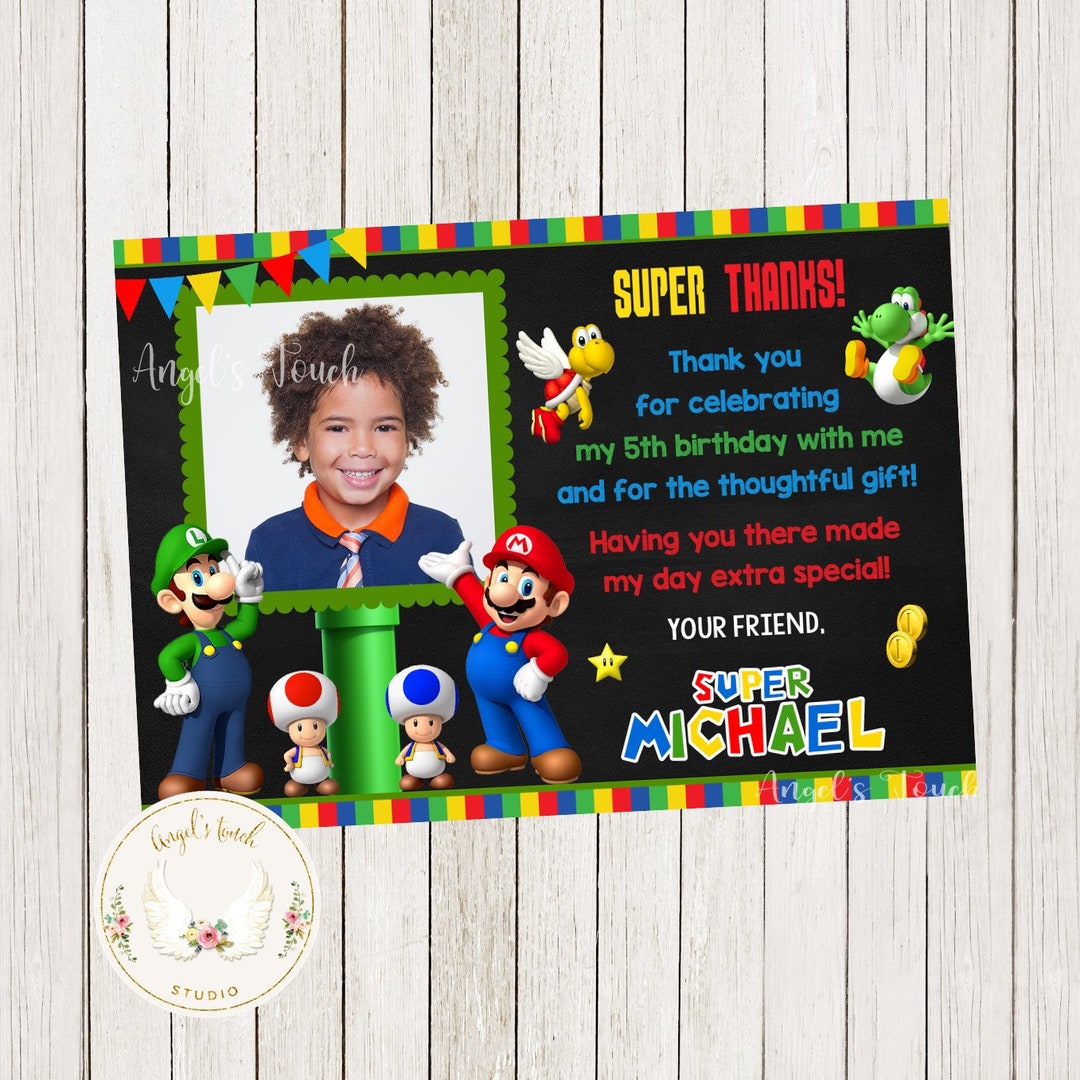 Mario Birthday Thank You Card, Mario and Luigi Thank You Note, Mario ...
